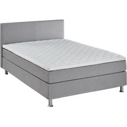 Boxbett "Edison", grau (hellgrau), B:120cm L:209cm, Bezug Bett: Strukturstoff (65% Polypropylen, 35% Polyester), ATLANTIC HOME COLLECTION, Komplettbetten, Boxbett, inkl. Bonnellfederkern-Matratze und Topper