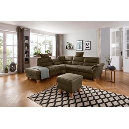 Ecksofa Home Affaire "Soleo L-Form", gr&uuml;n (olive), B:262cm H:89cm T:235cm, Luxus-Microfaser ALTARA NUBUCK (100% Polyester);Struktur (100% Polyester);Luxus-Microfaser Lederoptik (100% Polyester), Sofas, Ecksofa, komfortabel durch Trapezecke mit Relaxfunktion, auch mit Bettfunktion
