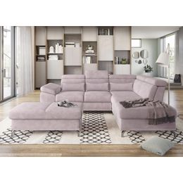 Sit & More Ecksofa SIT & MORE "Cabrio L-Form, B: 274 cm, mit Sitztiefen-, Arm- & Kopfteilverstellung", rosa (rose), B:274cm H:87cm T:230cm, 100% Polyester, Sofas, Ecksofa, 3 Nierenkissen, Federkern, optional Bettfunktion und Stauraum