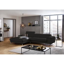 Ecksofa W.Schillig "piedroo, Designsofa mit tollem Sitzkomfort, bequem und elegant, L-Form", schwarz (schwarz z59), B:303cm H:70cm T:193cm, Longlife Xtra-Leder Z59: Glattleder mit modischer Pr&auml;gung. Hautst&auml;rke 0, 9 - 1, 1 mm, Sofas, Ecksofa, Kopfteilverstellung, wahlweise mit Sitztiefenverstellung, Breite 303cm