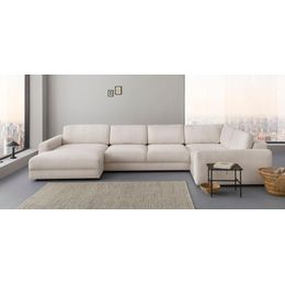Wohnlandschaft Home Affaire "Bloomfield, Mega Polsterprogramm, Breite 405cm, viel Platz, U-Form", beige, B:405cm H:84cm T:224cm, 92% Polyester 8% Nylon, Sofas, Wohnlandschaft, mit extra tiefer Sitzfl&auml;che, wahlweise mit Sitztiefenverstellung
