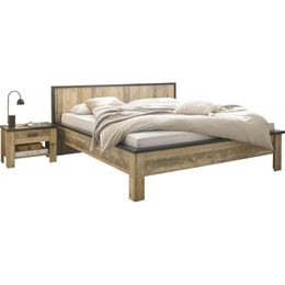 Bettanlage Home Affaire "SHERWOOD", braun (old style hell dekor), B:320cm H:93cm T:213cm, Schlafzimmerm&ouml;bel-Sets, Bettanlage, Liegefl&auml;che Bett 180x200cm, 2 Nachttische mit jeweils 1 Schublade