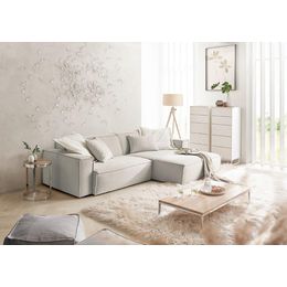 Ecksofa 3C CANDY "Matteo in elegant, kubischer Formensprache, bequem, L-Form", silber, B:276cm H:72cm T:168cm, 95% Polyester, 5% Nylon, Sofas, Ecksofa, mit auff&auml;lliger Kedernaht, Feincord-Bezug, Lounge-Charakter