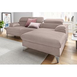Ecksofa COTTA "Caluso L-Form", braun (mud), B:254cm H:74cm T:167cm, NaturLEDER (echtes Rindsleder) in Sitz und R&uuml;cken. Korpus in passendem Kunstleder SOFTLUX bezogen;Microfaser PRIMABELLE (100% Polyester);Kunstleder SOFTLUX, Sofas, Ecksofa, mit Kopfteilverstellung, wahlweise mit Bettfunktion & Bettkasten