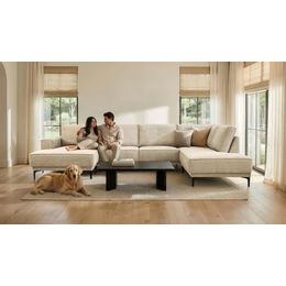 Wohnlandschaft OTTO HOME "XXL Sofa Oland, Struktur, Flachgewebe, Luxus-Microfaser, Boucle", cream, B:345cm H:85cm T:210cm, 100% Polyester, Sofas, Wohnlandschaft, U-Form, 345 cm, Wellenunterfederung, Skandi-Design, Metallf&uuml;&szlig;e