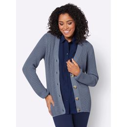 Cardigan Casual Looks, Damen, Gr. 44, blau (taubenblau), 50% Baumwolle, 50% Polyacryl, unifarben, Strickjacken Cardigan
