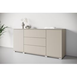 Sideboard OTTO HOME "Kenia, Kommode f&uuml;r das Schlafzimmer/Wohnzimmer", beige (kaschmir), B:150cm H:69cm T:39cm, FSC-zertifizierter Holzwerkstoff, Hartfaserplatte, Kunststoff, Sideboards, Sideboard, Modernes Sideboard mit 3 Schubladen und 4 F&auml;chern, Breite 150 cm