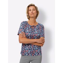 T-Shirt Classic Basics "Kurzarm-Shirt", Damen, Gr. 38, bunt (dunkelblau, flamingo, bedruckt), 100% Baumwolle, gebl&uuml;mt, gemustert, mehrfarbig, Rundhals, Shirts T-Shirt