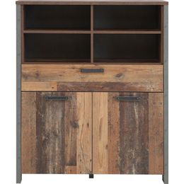 Highboard FORTE "Clif", grau (old wood vintage, beton, optik), B:106,7cm H:127,9cm, Sideboards, Highboard, Breite 106 cm