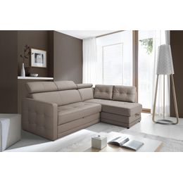 Ecksofa exxpo - SOFA FASHION "Arles, Federkern, zeitlos, Breite 225cm, L-Form", braun (schlamm), B:225cm H:94cm T:165cm, Kunstleder SOFTLUX;NaturLEDER (echtes Rindsleder) in Sitz und R&uuml;cken. Korpus in passendem Kunstleder SOFTLUX bezogen, Sofas, Ecksofa, wahlweise mit Bettfunktion und Bettkasten, inkl. Kopfteilverstellung