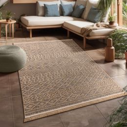 Teppich Paco Home "Cologne 495", beige, B:160cm H:11mm L:220cm, Polypropylen (PP), Teppiche, Teppich, Flachgewebe, meliert, Rauten Motiv,, mit Fransen, Outdoor geeignet
