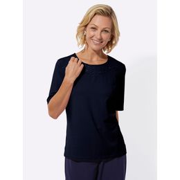 Kurzarmshirt CLASSIC "Rundhals-Shirt", Damen, Gr. 42, marine, 95% Polyester, 5% Elasthan, unifarben, Rundhals, Shirts Kurzarmshirt
