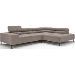 Ecksofa Home Affaire "Ancona New, wahlweise motorische Sitztiefenverstellung, auch in Cord", beige (taupe), B:321cm T:216cm, 100% Polyester, Sofas, Ecksofa, feine Steppung, mit Kopfteilverstellung, 3 Zierkissen, L-Form