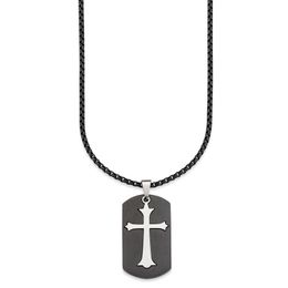 Kette mit Anh&auml;nger Bruno Banani "Schmuck Geschenk Halskette Kreuz Venezianerkette Silber Schwarz", schwarz (edelstahlfarben, schwarz), Halsketten, Herren, Edelstahl, L: 55 B: 3mm, Kette mit Anh&auml;nger, B:3mm