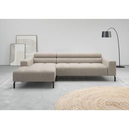 Ecksofa Home Affaire "Ecksofa Claya, L-Form, Kopfteilverstellung, Breite 258 cm", sand, B:258cm H:71cm T:179cm, 95% Polyester, 5% Nylon, Sofas, Ecksofa, Moderne Steppung, weicher Polsteraufbau & saugroboterfreundliche H&ouml;he