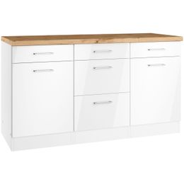 Unterschrank KOCHSTATION "KS-Milan", wei&szlig; (wei&szlig; hochglanz), B:150cm H:86cm T:60cm, MDF, Schr&auml;nke, Unterschrank, Unterschrank 150 cm, matte oder hochgl&auml;nzende Fronten