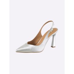 Slingpumps Heine, Damen, Gr. 35, silberfarben, Textil, Schuhe Slingpumps