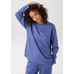 Sweatshirt Aniston CASUAL, Damen, Gr. 46, blau, Jersey, Obermaterial: 49% Modal, 46% Polyester, 5% Elasthan, unifarben, l&auml;ssig geschnitten Po-bedeckend, Rundhals, Sweatshirts Sweatshirt, in trendiger Farbpalette