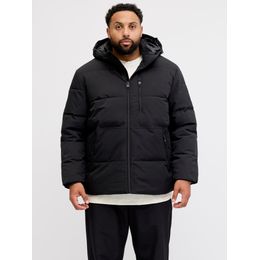 Jack & Jones PlusSize Steppjacke "JJEOWEN PUFFER SN PLS", Herren, Gr. 5XL, schwarz, Web, Obermaterial: 100% Polyester, JACK & JONES PLUSSIZE, regular fit, hoch geschlossener Ausschnitt, Rippb&uuml;ndchen, Jacken Steppjacke