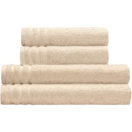 Handtuch Set Kleine Wolke "Royal, 4 St&uuml;ck (2 Handt&uuml;cher 50/100 cm + 2 Duscht&uuml;cher 70/140 cm)", beige (sandbeige), 4 Stk., Frottier, Frottier, Obermaterial: 100% Baumwolle, Handtuch-Sets, Handtuch Set, Uni Farben, mit Bord&uuml;re, weich, in verschiedenen Sets erh&auml;ltlich