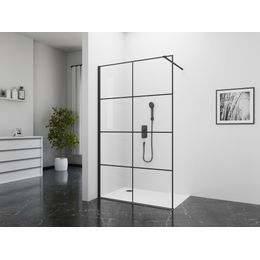 Walk-in-Dusche MARWELL "BLACK WINDOW", wei&szlig;, neutral, B:100cm H:195cm T:120cm, Duschw&auml;nde, Walk-in-Dusche, beidseitig montierbar, mit Stabilisationsb&uuml;gel