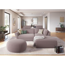 Sit & More Ecksofa SIT & MORE "Cadabra L-Form", rosa (altrosa), B:243cm H:80cm T:198cm, Samtoptik (100% Polyester);Soft clean (98% Polyester, 2% Polyamid);Struktur fein (100% Polyester), Sofas, Ecksofa, Breite 243 cm, inklusive Sitztiefenverstellung