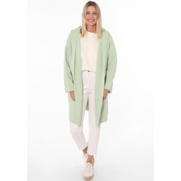 Strickjacke Zwillingsherz, Damen, gr&uuml;n (mint), Strick, Obermaterial: 60% Polyacryl, 20% Polyester, 15% Wolle, 5% Alpaka, unifarben, bequem ca. Mitte Oberschenkel, V-Ausschnitt, Strickjacken Strickjacke, Langarm, bequem, Taschen, One Size, ohne Verschluss, Kapuze