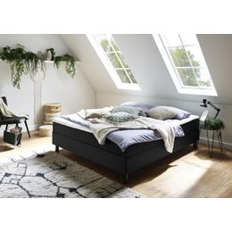 ATLANTIC HOME COLLECTION Boxbett "Happy", schwarz, B:160cm L:200cm, Bettgestell und seitliche Einfassung der Matratzen: Strukturstoff, 100% Polyester;Spiegelfl&auml;che der Matratze: 100% Polyester;Topper: 100% Polyurethan, Bezug (100% Polyester);Bezug Kopfkissen und Steppdecke: Microfaser (100% Polyester), waschbar bis 95C;F&uuml;llung Kopfkissen und Steppdecke: silikonisierte Hohlfaser (100% Polyester), anti-alergisch, ATLANTIC H