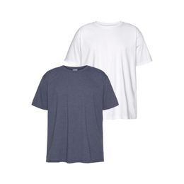 T-Shirt Fruit of the Loom, Herren, Gr. M (48/50), blau (navy meliert, wei&szlig;), Single Jersey, Obermaterial: 100% Baumwolle, schmal, Rundhals, normaler Saum, Shirts T-Shirt, aus reiner Baumwolle