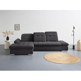 Ecksofa COTTA "Holiday L-Form mit Sitztiefen-, Armteil- und Kopfteilverstellung", schwarz, B:302cm H:86cm T:190cm, 100% Polyester, Sofas, Ecksofa, wahlweise mit Bettfunktion & Bettkasten