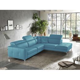 Ecksofa Egoitaliano "Matt, hoher Sitzkomfort und aufwendige Detailverarbeitung, L-Form", blau (t&uuml;rkis), B:285cm H:100cm T:221cm, Leder &raquo;BULL&laquo; (echtes Rindsleder). Geschliffenes, pigmentiertes und behandeltes Rindsleder mit einer Dicke von 1, 3-1, 5 mm. Dieses Leder zeigt eine ziemlich weiche Hand mit einem halb undurchsichtigen Aussehen. Es handelt sich um ein gesch&uuml;tztes Leder. Eine leichte Decks