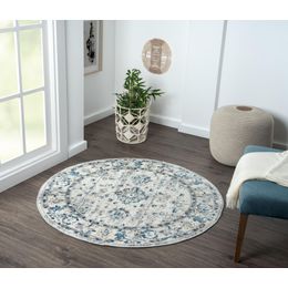 Teppich "My Heriz 3", braun (beige, blau, grau), B:120cm H:8mm L:120cm &Oslash;:120cm, Polyester, MyFlair M&Ouml;BEL & ACCESSOIRES, Teppiche, Teppich, Kurzflor, klassisches Orient Design, besonders weich durch Microfaser