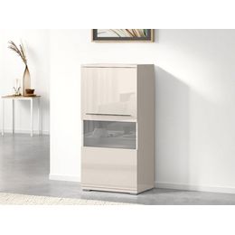 Highboard OTTO HOME "Piano Vitrine", beige (beige hochglanz), B:60cm H:123cm T:40,2cm, Holzwerkstoff, Sideboards, Highboard, UV lackiert, Soft-Close Funktion