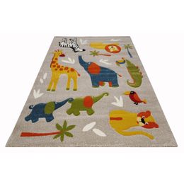 Kinderteppich Smart Kids "Benny & Friends", beige (sand,beige,bunt), B:140cm H:10mm L:200cm, Polypropylen, Teppiche, Kinderteppich, Moderner Spielteppich, strapazierf&auml;hig, pflegeleicht, Konturenschnitt