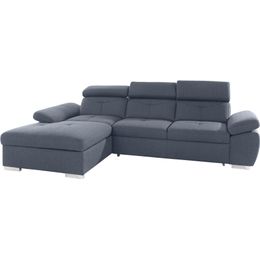 Ecksofa exxpo - SOFA FASHION "Spring, super bequem, mit Armteil- und Kopfteilfunktion, OTTOs Choice", blau (night sky), B:284cm H:81cm T:181cm, Luxus-Microfaser (100% Polyester);Struktur (100% Polyester);NaturLEDER (echtes Rindsleder) in Sitz und R&uuml;cken. Korpus in passendem Kunstleder SOFTLUX bezogen, Sofas, Ecksofa, L-Form, wahlweise mit Bettfunktion und Bettkasten