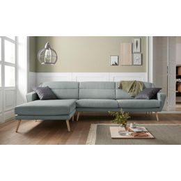 Ecksofa OTTO HOME "Bille L-Form", gr&uuml;n (mint), B:302cm H:86cm T:178cm, Samtoptik (100% Polyester);Luxus-Microfaser weich (100% Polyester);Struktur (100% Polyester);Struktur fein (100% Polyester), Sofas, Ecksofa, mit Naht im R&uuml;ckenkissen und Beinen aus Eichenholz