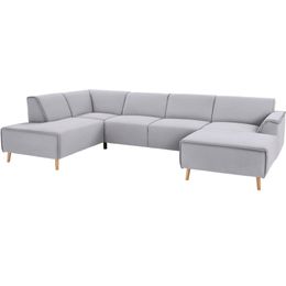 Wohnlandschaft Home Affaire "Janek Scandic Design, elegant und zeitlos U-Form", grau (hellgrau), B:324cm H:81cm T:191cm, Struktur fein ( 100% Polyester);Struktur weich (92% Polyester, 8% Nylon);Struktur weich (92% Polyester, 8% Nylon), Sofas, Wohnlandschaft, mit Federkern und Keder in scandinavischem Design