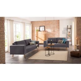 3-Sitzer Home Affaire "Lasse", grau (anthrazit), B:239cm H:84cm T:89cm, Struktur fein( 100% Polyester);Filzoptik (100% Polyester);Luxus-Microfaser (100% Polyester), Sofas, 3-Sitzer, im scandinavischem Stil mit Holzf&uuml;&szlig;en