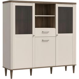 Vitrine FORTE "Lacetti", valencia eiche, sand, B:144,8cm H:142,9cm T:41,2cm, Holzwerkstoff, Schr&auml;nke, Vitrine, B/H/T 144,8/142,9/41,2 cm, Echtholzf&uuml;&szlig;e