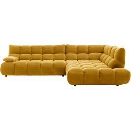 Ecksofa Home Affaire "Cozy Bubble, mit klappbarer Armlehne, Breite 324 cm", gold, B:324cm H:85cm T:211cm, 95% Polyester, 5% Nylon, Sofas, Ecksofa, mit eleganter Steppung, Rundumbezug & weicher Polsterung