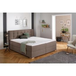 Boxbett Home Affaire "Olivet mit Bettkasten", braun (hellbraun), B:214cm L:230cm, Komplettbetten, Boxbett, in 4 Farben, 4 Breiten, 2 Matratzenarten, auch in &Uuml;berl&auml;nge 220 cm
