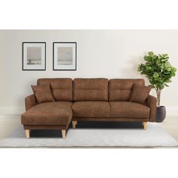 Ecksofa Home Affaire "TRIPLO optionale Schlafsofa mit Bettkasten, Ma&szlig;e B/T/H: 234/164/89 cm", braun (cognac), B:234cm H:89cm T:164cm, Sofas, Ecksofa, L-Form wahlweise mit Bettfunktion - Liegefl&auml;che 132x210 cm