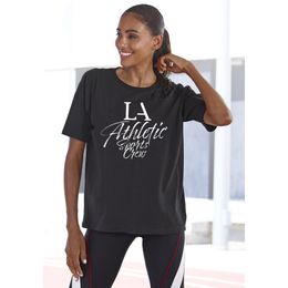 active by Lascana T-Shirt LASCANA ACTIVE, Damen, Gr. S (36/38), schwarz, Sweatware, Obermaterial: 95% Baumwolle, 5% Elasthan, bedruckt, unifarben, gerade h&uuml;ftlang, Rundhals, weit normaler Saum, Shirts T-Shirt, im Oversize-Schnitt mit sportlichem Schriftzug, Topseller