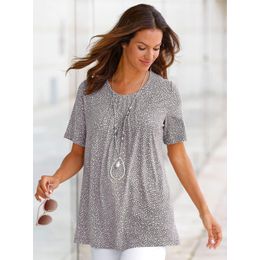Tunikashirt Inspirationen "Tunikashirt", Damen, Gr. 46, grau (grau, wei&szlig;, bedruckt), 95% Viskose, 5% Elasthan, bedruckt, gemustert, gepunktet, mehrfarbig, Rundhals, Shirts Tunikashirt