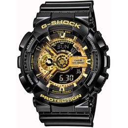 Chronograph Casio G-SHOCK, schwarz (schwarz, goldfarben), Armbanduhren, Herren, Chronograph, Quarzuhr,Armbanduhr,Herrenuhr,digital, bis 20 bar wasserd.Resinarmband