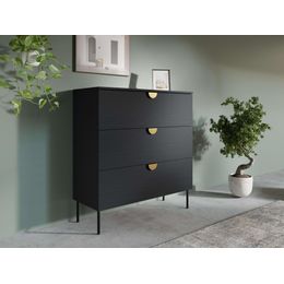Kommode Home Affaire "BELLOT Sideboard mit 3 Schubladen, Ma&szlig;e B/T/H: 100/40/107 cm", schwarz (schwarzer graphit), B:100cm H:107cm T:40cm, Melamin, Sideboards, Kommode, auf Metallf&uuml;&szlig;en, mit goldenen Metallgriffe