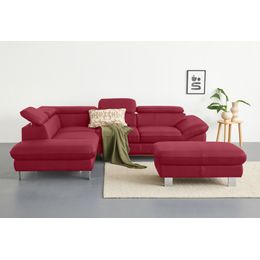 Ecksofa COTTA "Driver L-Form", rot (coral), B:268cm H:73cm T:214cm, Kunstleder SOFTLUX;LEDER BEEFY (ein abgedecktes Spalt-Rindsleder) im Sitz und R&uuml;cken (Korpus in Kunstleder);Luxus-Kunstleder;Leder Pampas (echtes Rindsleder) im Sitz und R&uuml;cken (R&uuml;ckseite mit Spannstoff bezogen), Sofas, Ecksofa, mit Kopfteilverstellung, wahlweise mit Bettfunktion & Bettkasten