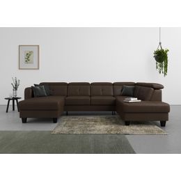 Sit & More Wohnlandschaft SIT & MORE "Belluci U-Form", braun (mocca), B:321cm H:85cm T:195cm, Sofas, Wohnlandschaft, Kopfteilverstellung und Federkern, wahlweise mit Bettfunktion