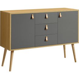 Sideboard LEONIQUE "Avril", naturfarben, dunkelgrau, B:120cm H:85cm T:40cm, FSC-zertifizierter Holzwerkstoff, Sideboards, Sideboard, Korpus aus Melamin & MDF, ABS-Kunststoff Kanten, Soft-Close-Funktion