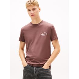T-Shirt Tommy Jeans "TJM SIGN BACKPRINT", Herren, Gr. M, schwarz walnut, Single Jersey, Obermaterial: 100% Baumwolle, regular fit normal, Rundhals, Shirts T-Shirt, mit R&uuml;ckenprint, regular fit, Rundhals